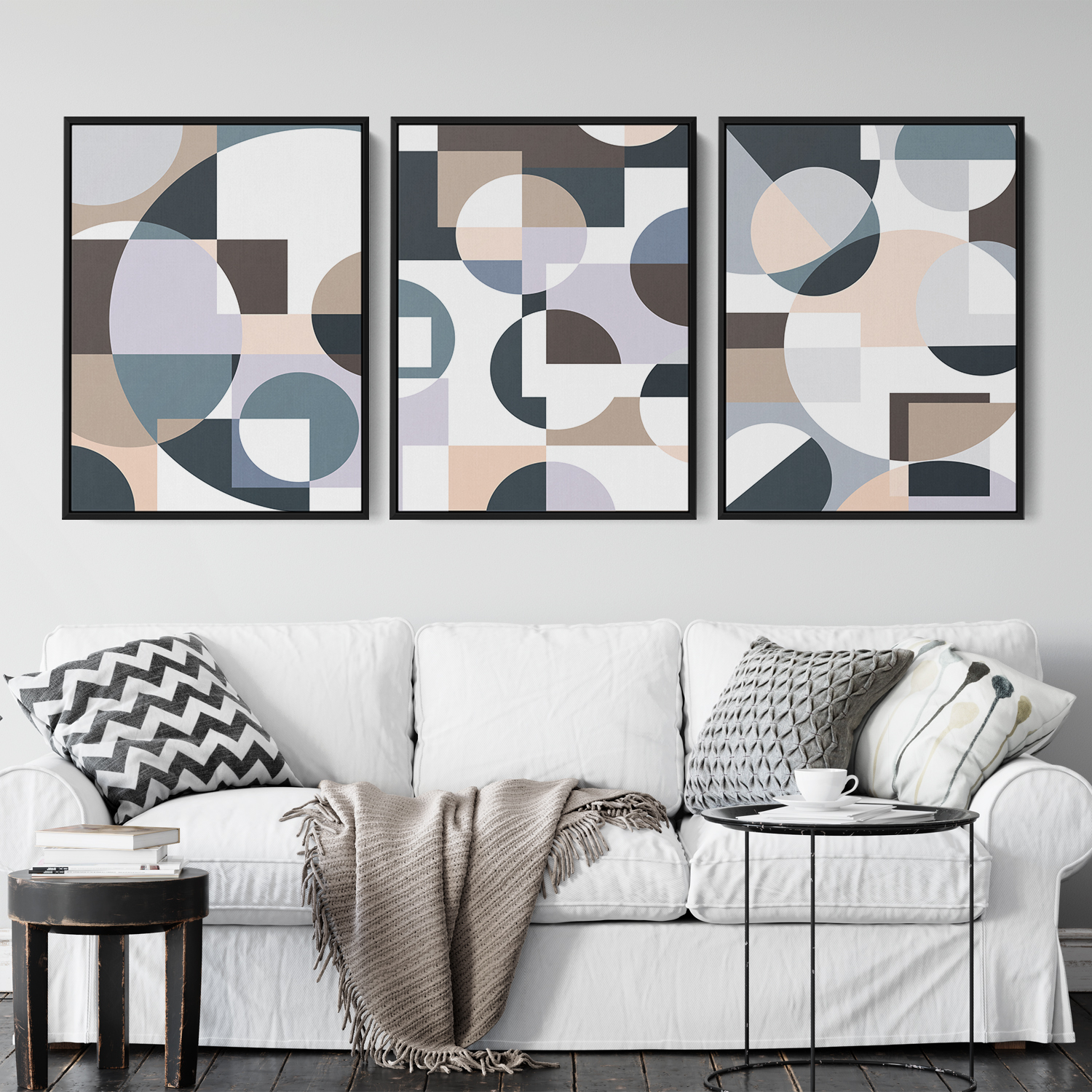 Abstract Circles Mid Century Modern Geometric Wall Art 3 Piece Set