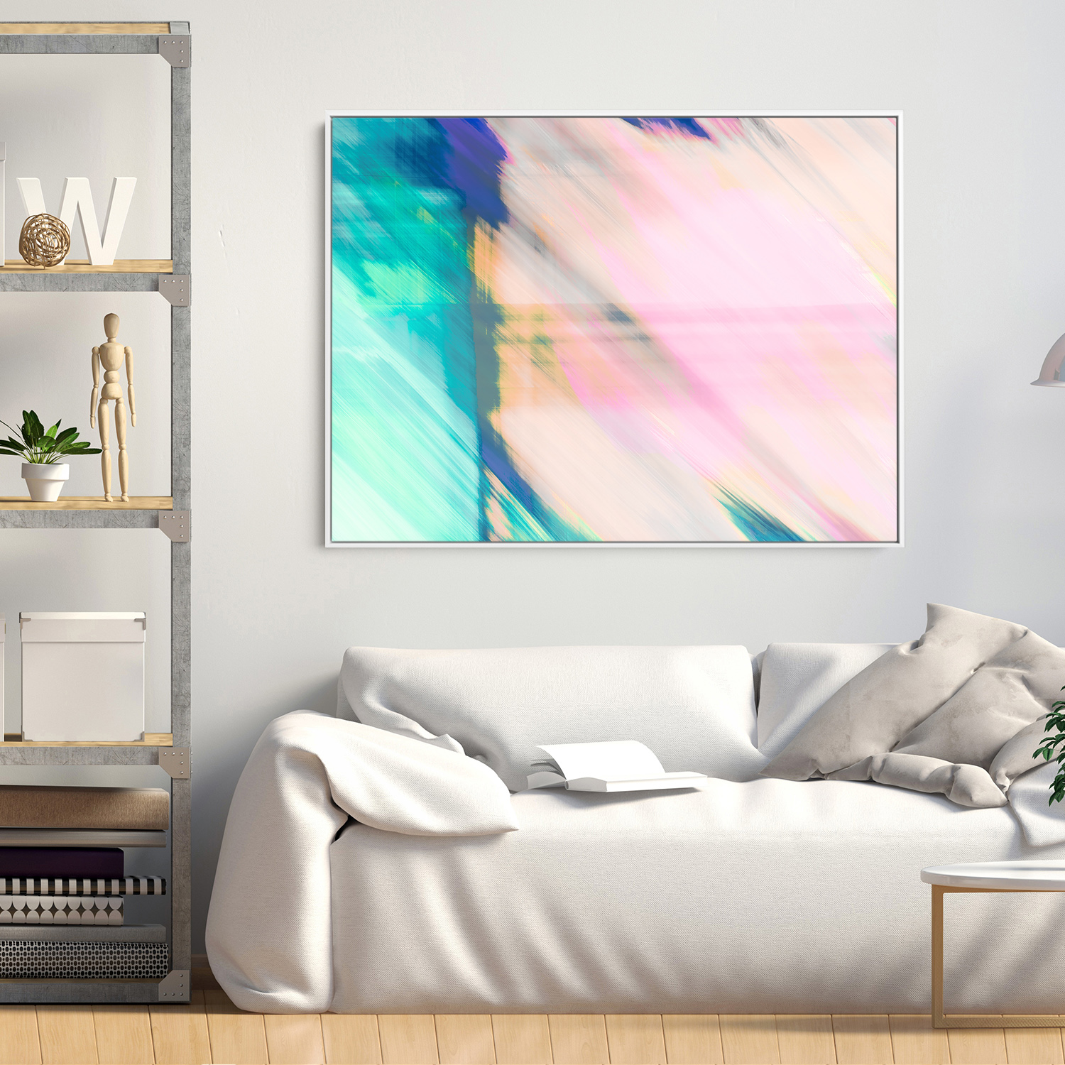 Reflection Modern Abstract Grunge Pink Teal Wall Art